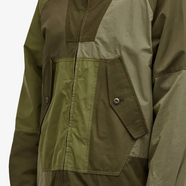 Comme Des GarçOns Multi Fabric Patchwork Hooded Jacket - Khaki Mix